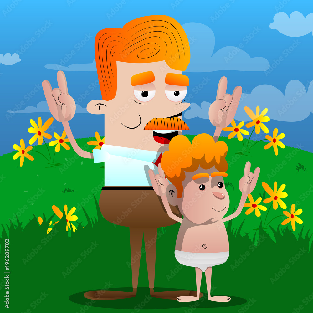 Happy smiling successful businessman and father with hands in rocker ...