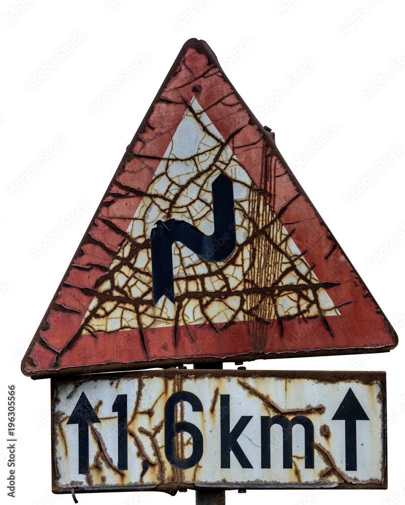 Traffic Sign Isolated on White Background. Old Rusty Road Sign Consumed ...