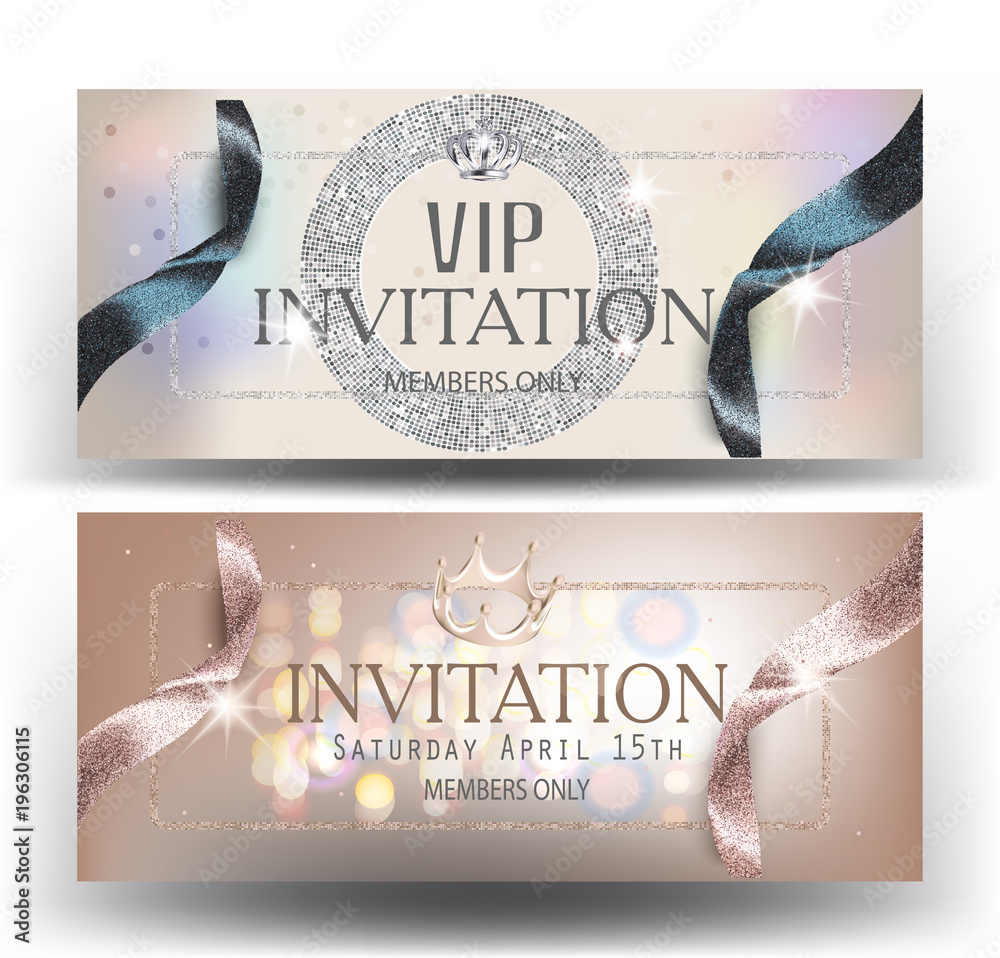 VIP invitation banners with ribbons and luxurious elements. Vector ...