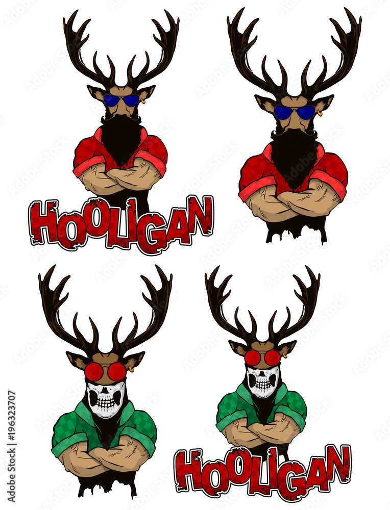 Isolated vector illustration a set strong wild animals- men. Logo ...