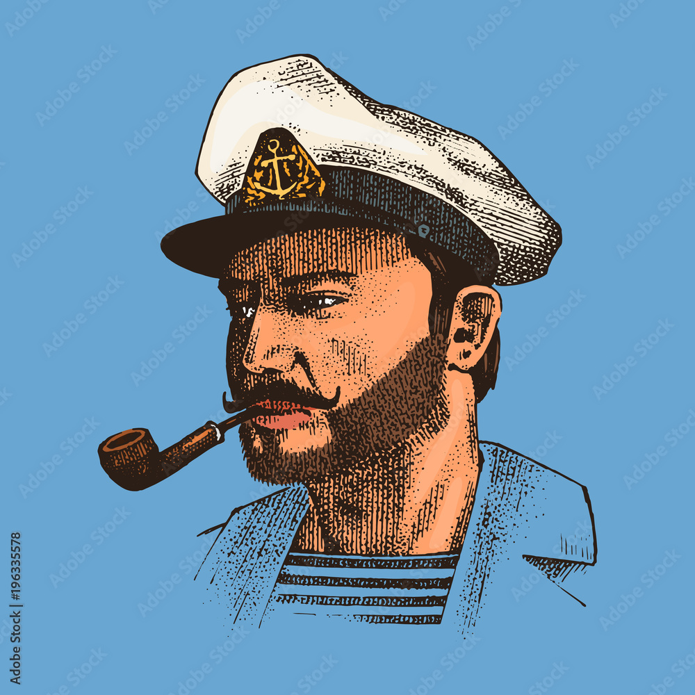 Boatswain with pipe. sea captain, marine old sailor or bluejacket ...