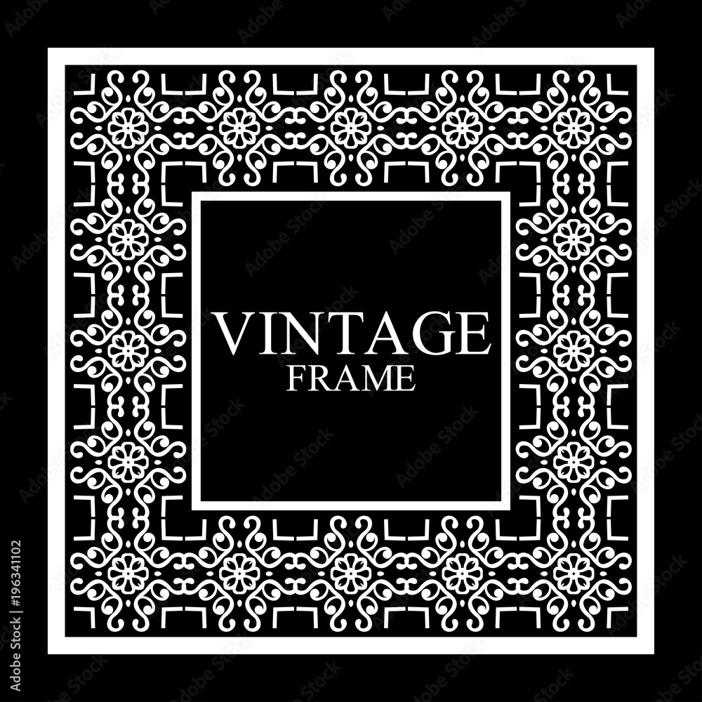 Vintage white border frame with retro ornamental pattern. Template for ...