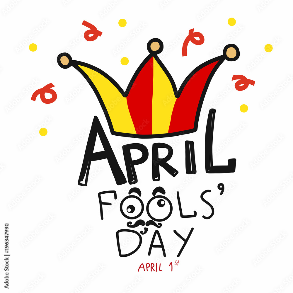 Poster April fools' day word and crown cartoon vector illustration ...