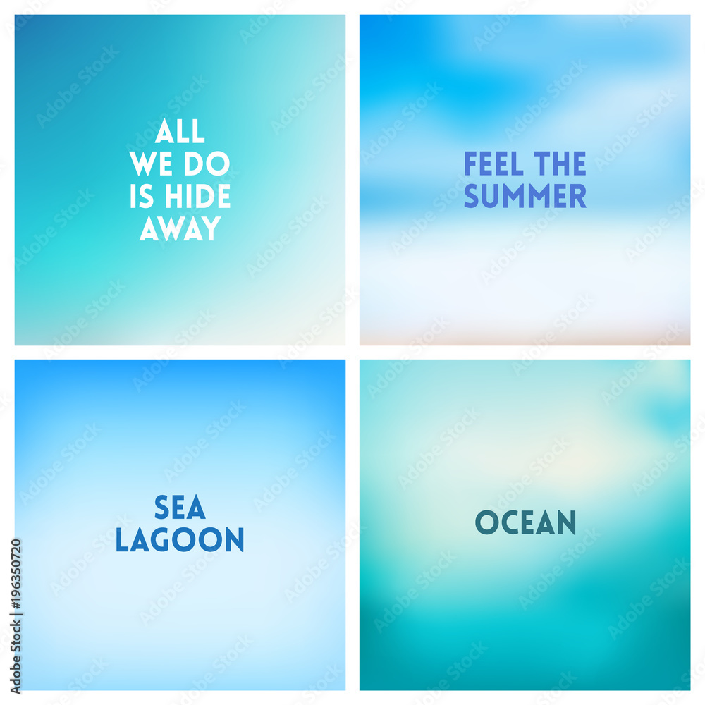 Abstract vector beach blurred background set. 4 colors set. Square ...