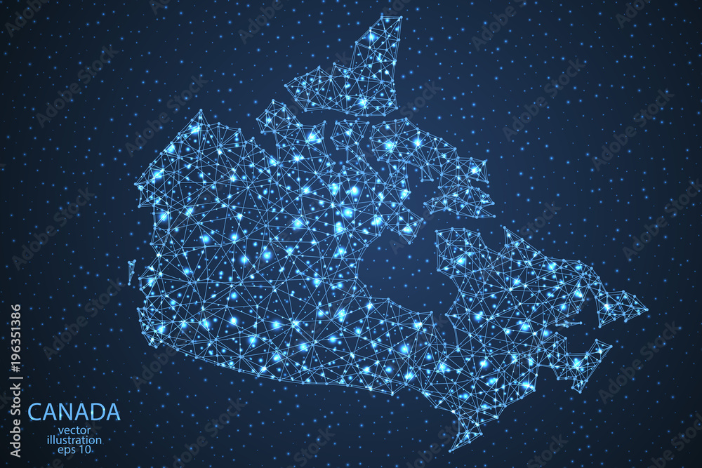 A map of Canada consisting of 3D triangles, lines, points, and ...