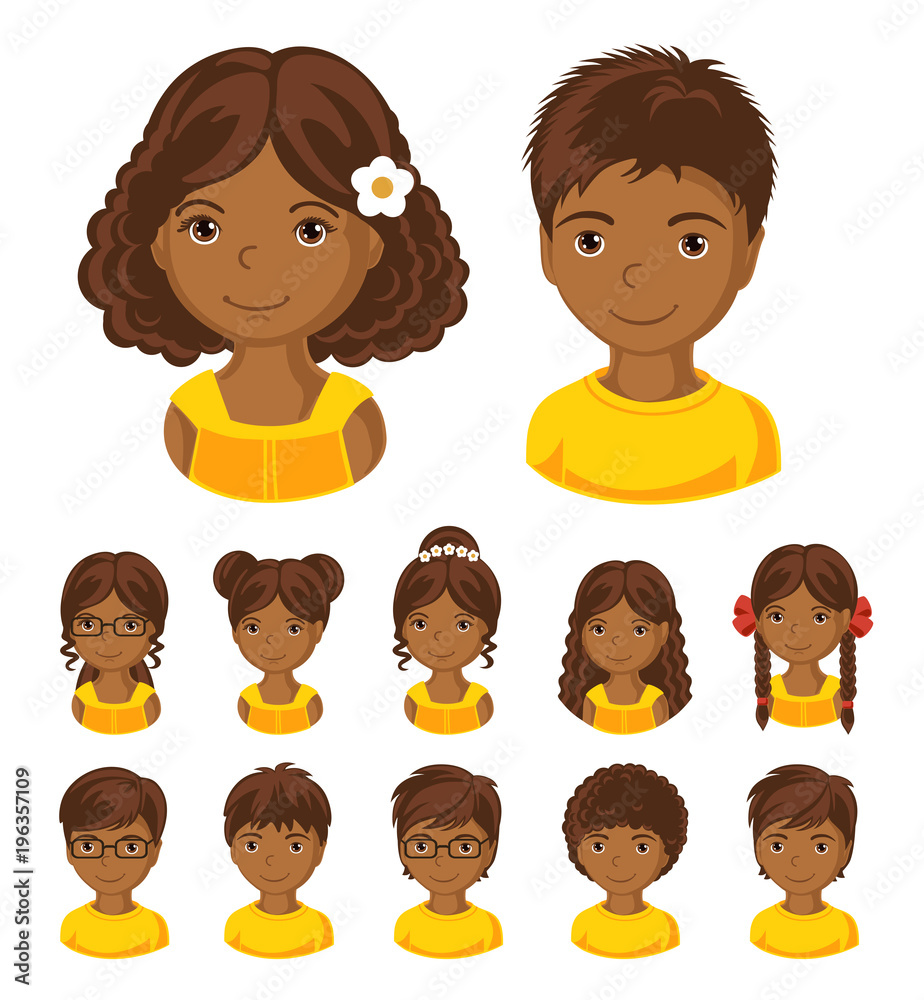 Children face set. Vector illustration set of different avatars of ...