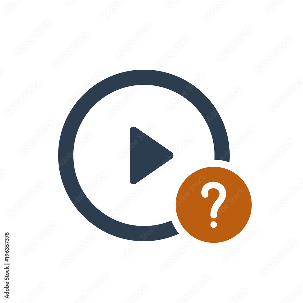 Play button icon with question mark. Play button icon and help, how to ...