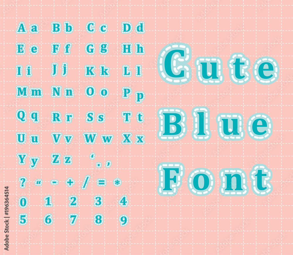 cute sweet pastel blue font with patch outline vector de Stock | Adobe ...