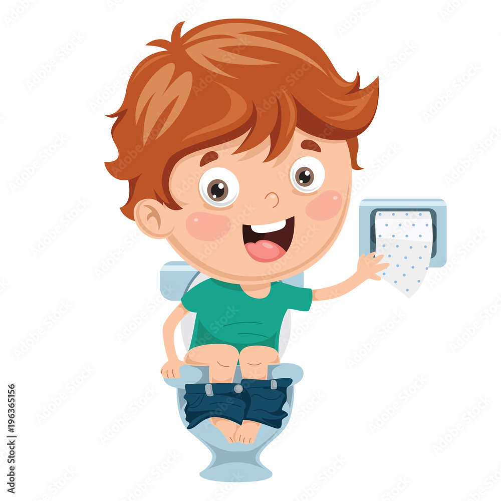 Vector Illustration Of Kid At Toilet Stock Vector | Adobe Stock