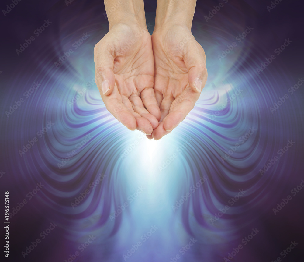 Hands Bathed in a Resonating Quantum Healing Energy Field - female ...