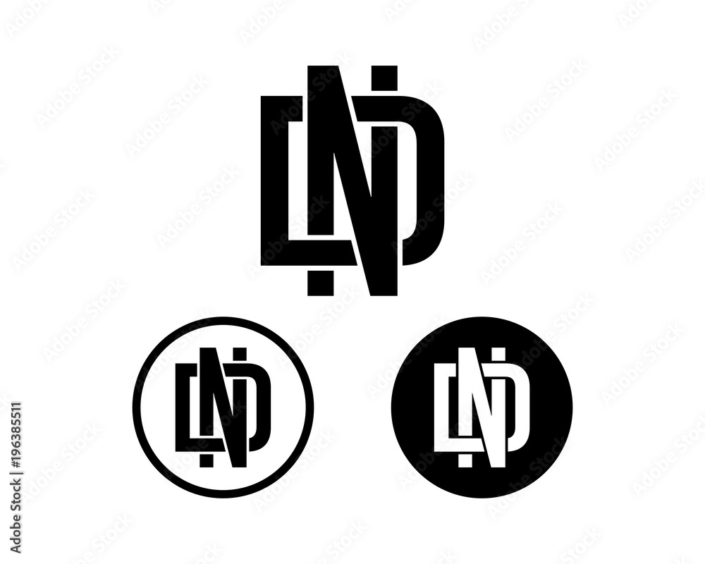 Initial Name Letter ND or DN Sign Symbol Icon Flat Logo Vector Set ...