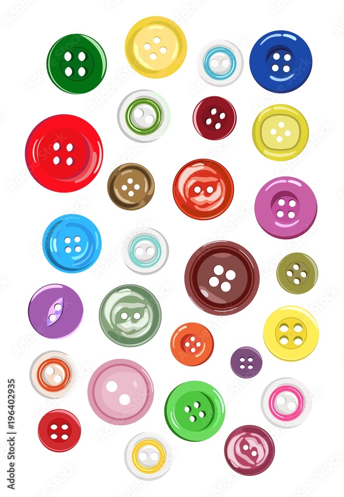 Set of different shapes of buttons for clothes. Vector illustration ...