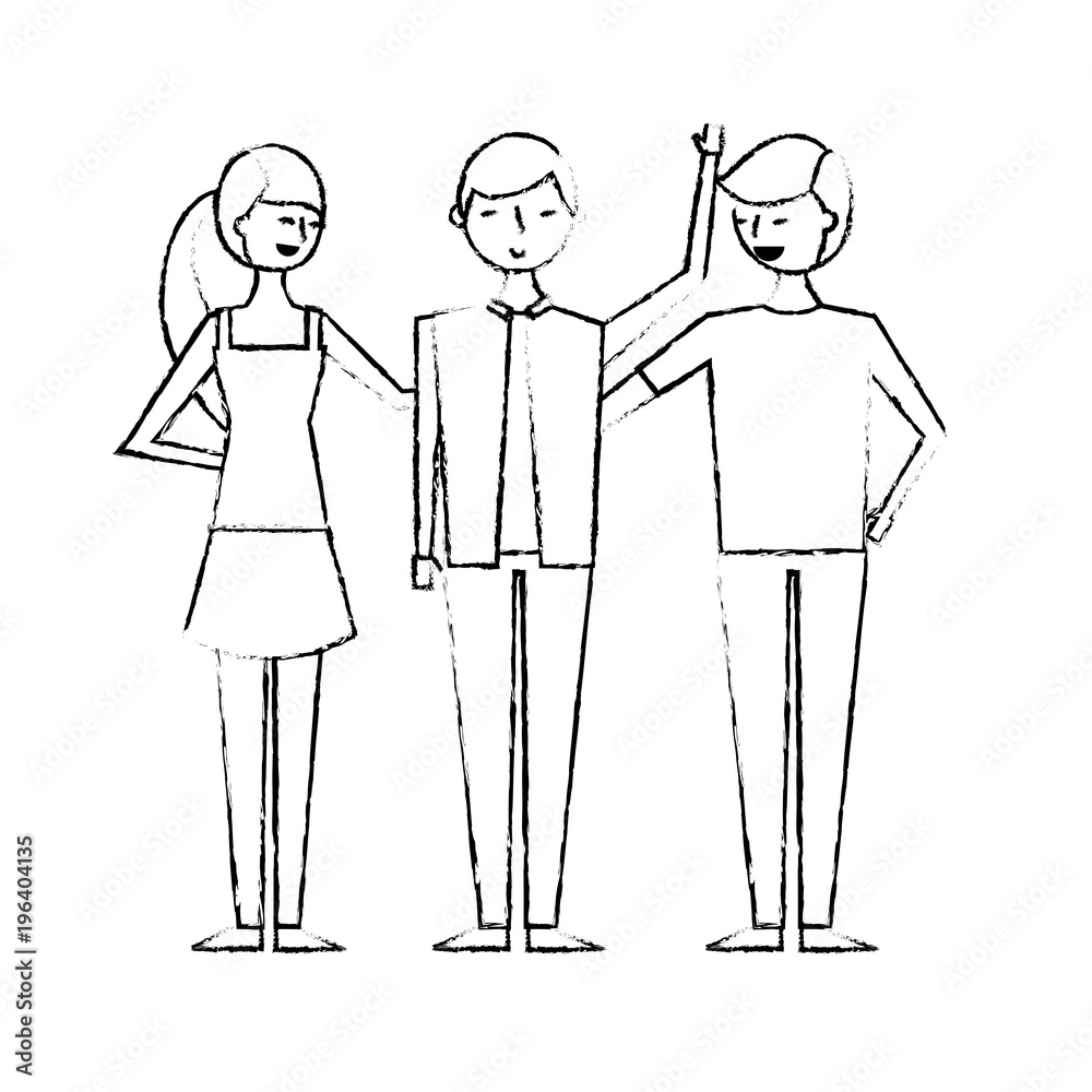 group of three happy friends boys and girls cartoon vector illustration ...