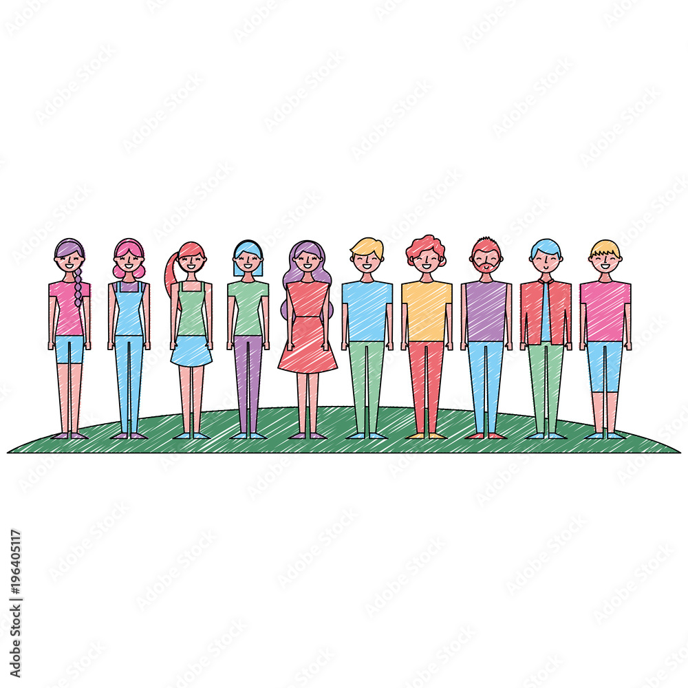 people group man and woman together vector illustration drawing color ...