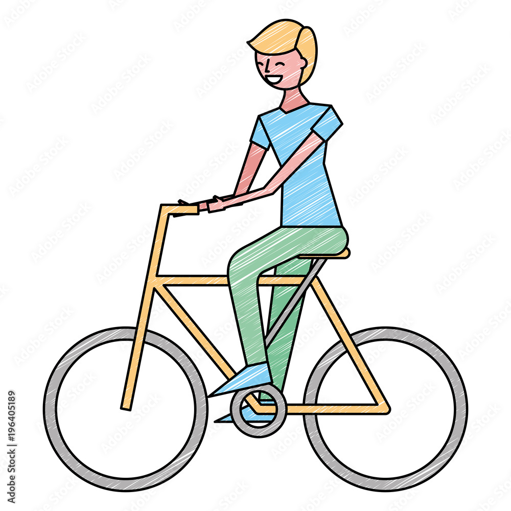 young man riding bike activity vector illustration drawing color design ...