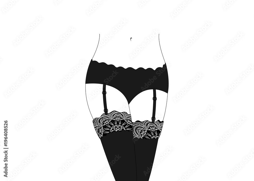 Sexy Woman Wearing Stockings Lingerie Stockings In The Garters Belt Black Lace Up Stockings
