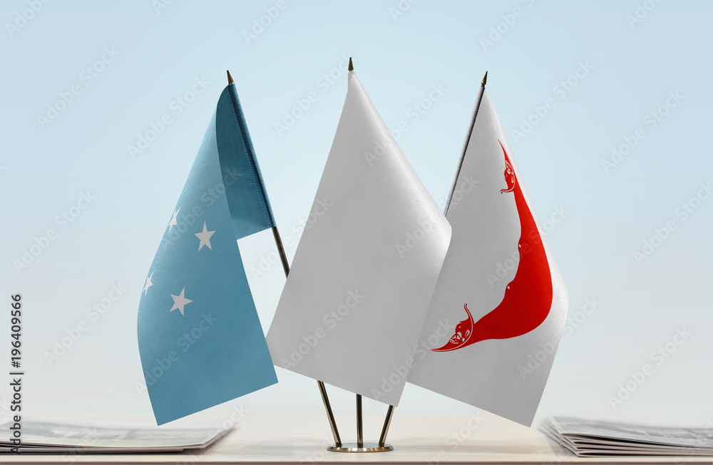 Flags of Federated States of Micronesia and Easter Island with a white ...