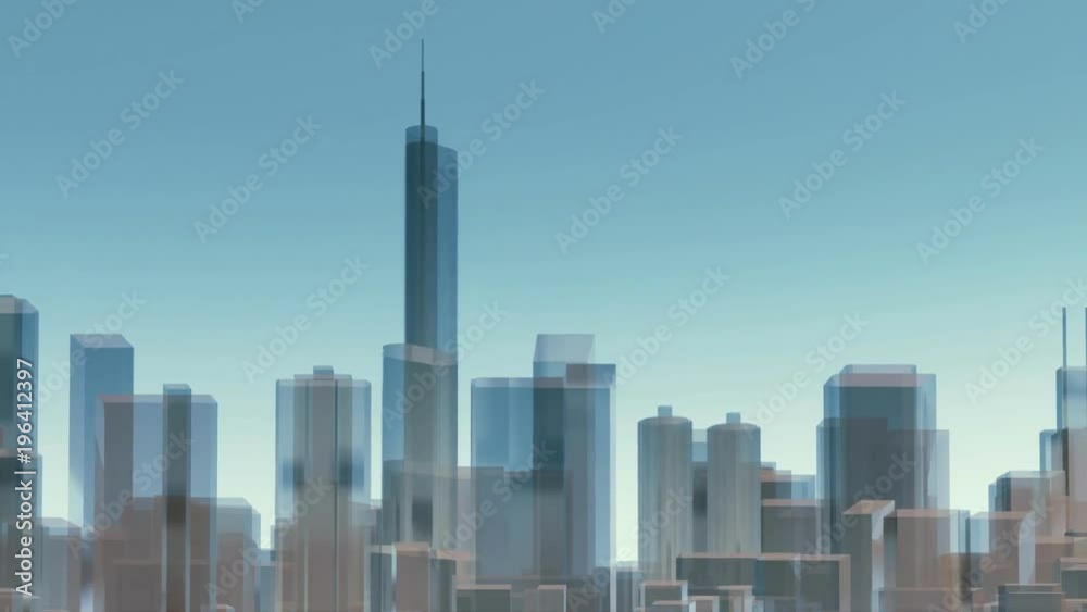Abstract Chicago city skyline with reflective glass block shape modern ...