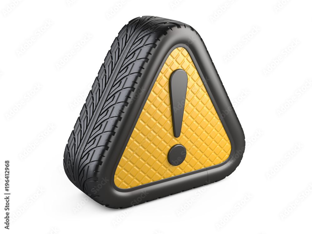 From car tyre warning attention sign with exclamation mark symbol ...