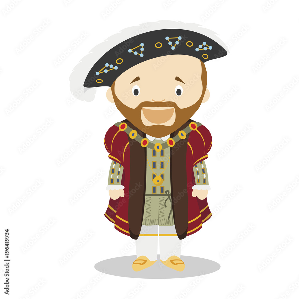 Henry VIII of England cartoon character. Vector Illustration. Kids ...