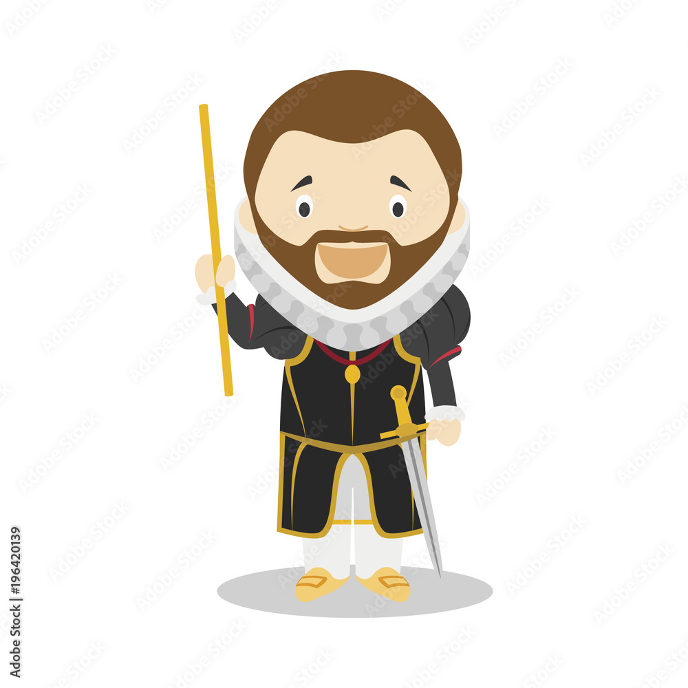 Philip II of Spain cartoon character. Vector Illustration. Kids History ...