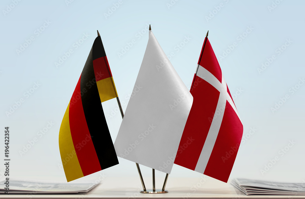 Flags of Germany and Denmark with a white flag in the middle Stock ...