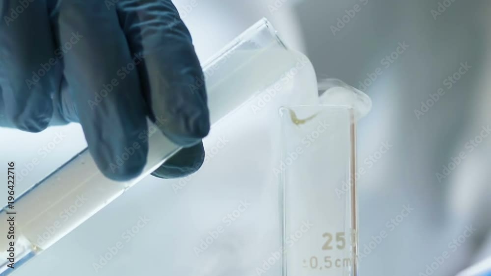 Thick fuming of chemical liquid, laboratory experiments with acids ...