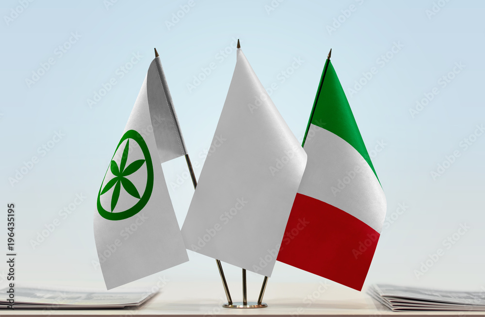 Flags of Padania and Italy with a white flag in the middle Stock Photo ...