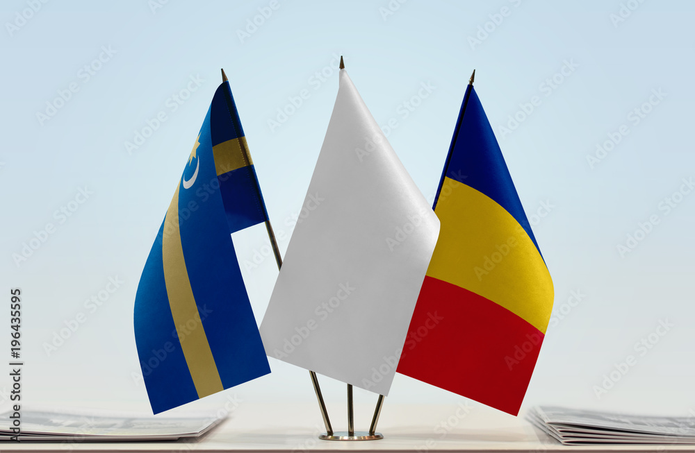 Flags of Szekely Land and Romania with a white flag in the middle Stock ...