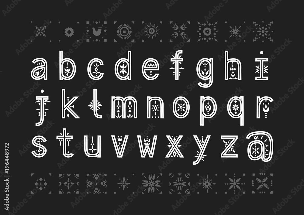 Vector lowercase alphabet. Decorative letters with patternded negative ...