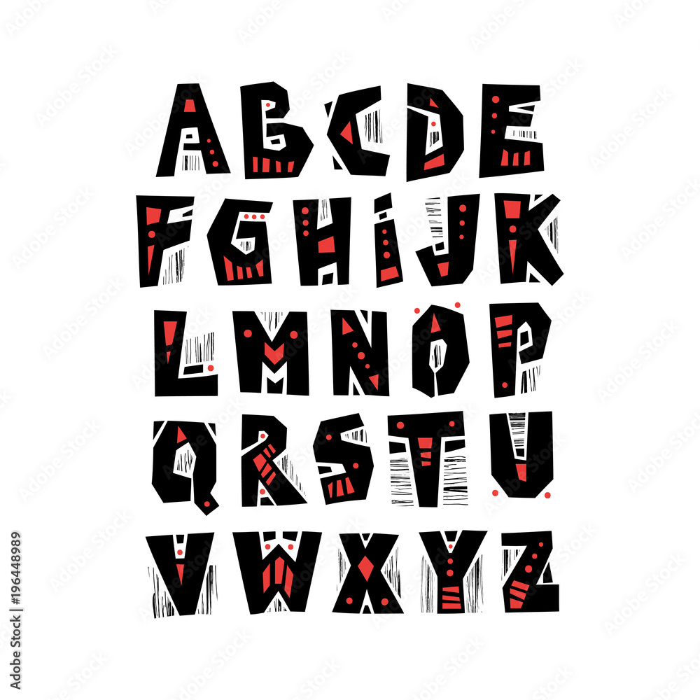 Vector capital cut out alphabet in pagan style with patterns. Stock ...
