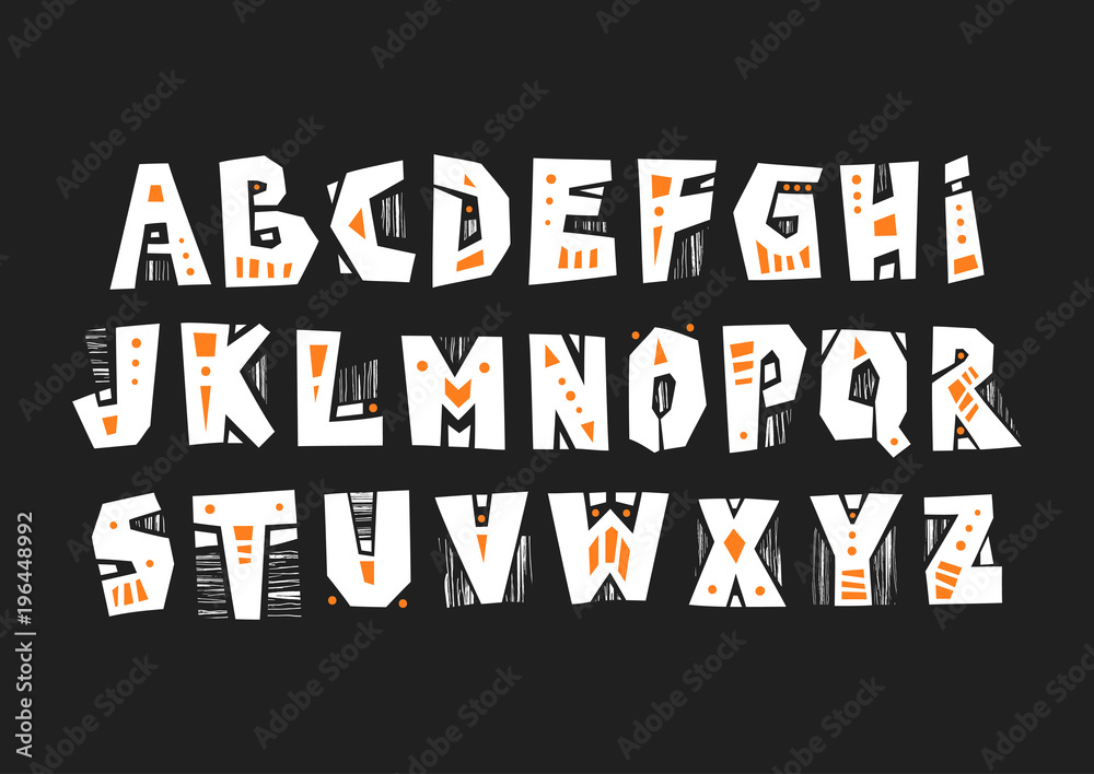 Vector capital cut out alphabet in pagan style with patterns. Stock ...