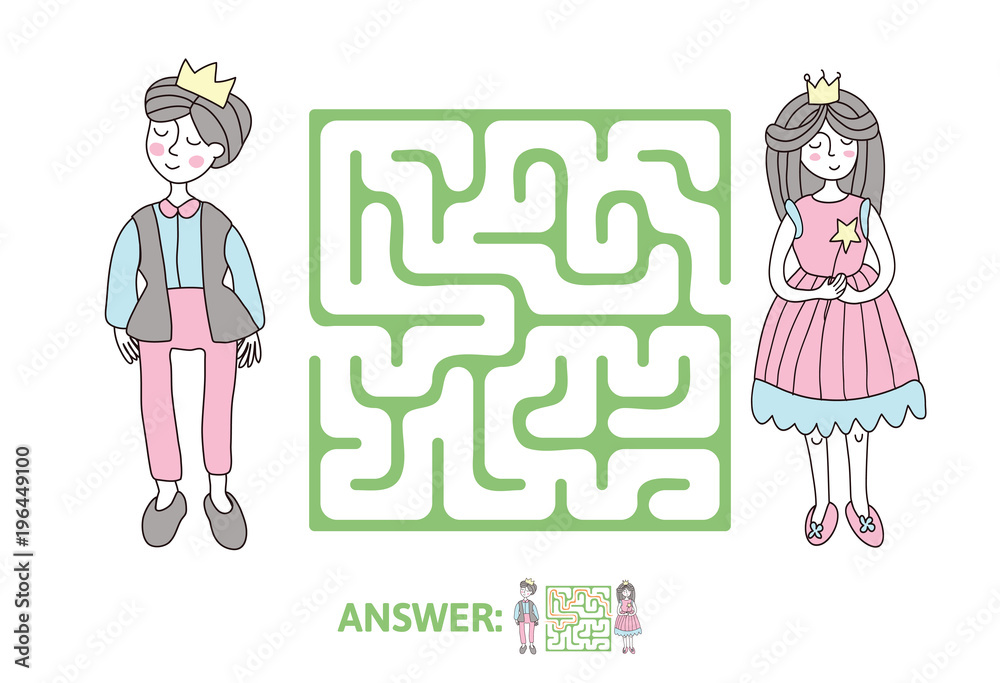 Children's maze with Prince and Princess. Cute puzzle game for kids ...