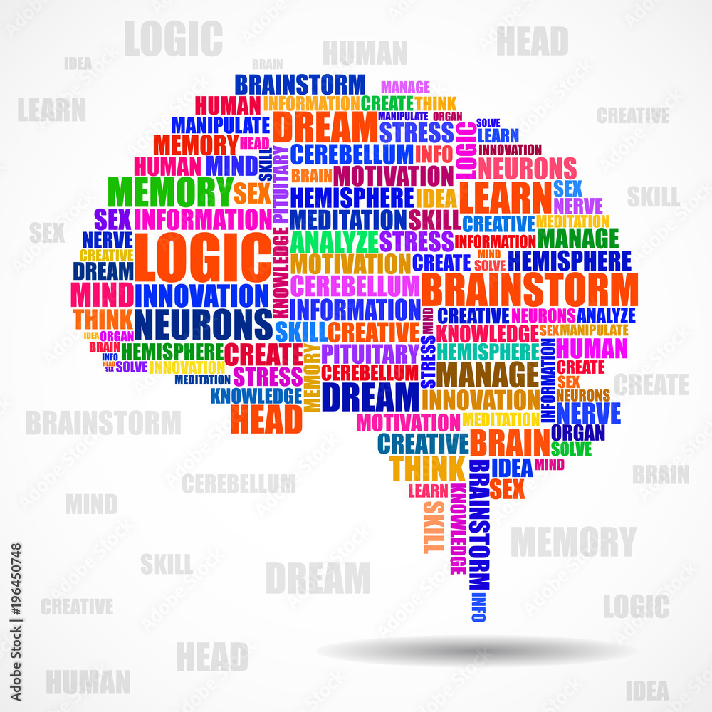 Abstract colorful silhouette human brain of words Stock Vector | Adobe ...