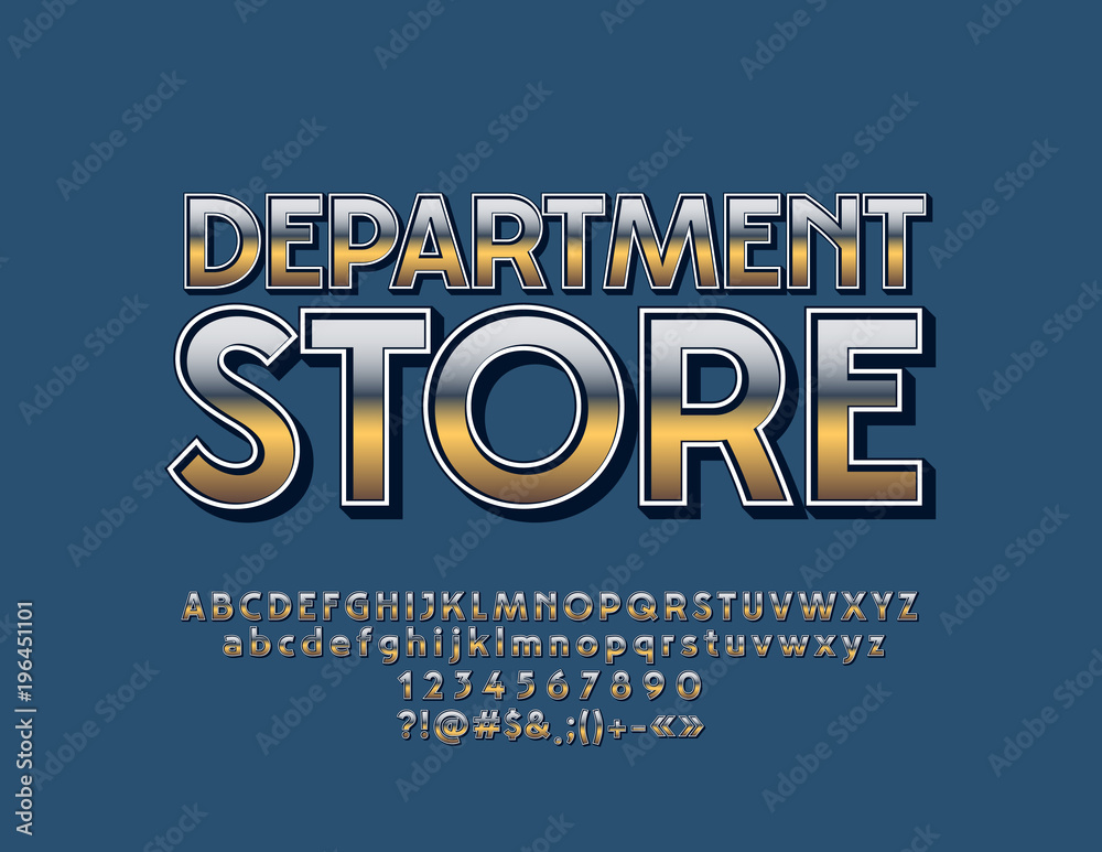Vector gradient mat mettalic Sign Department Store with Font set. Gold ...