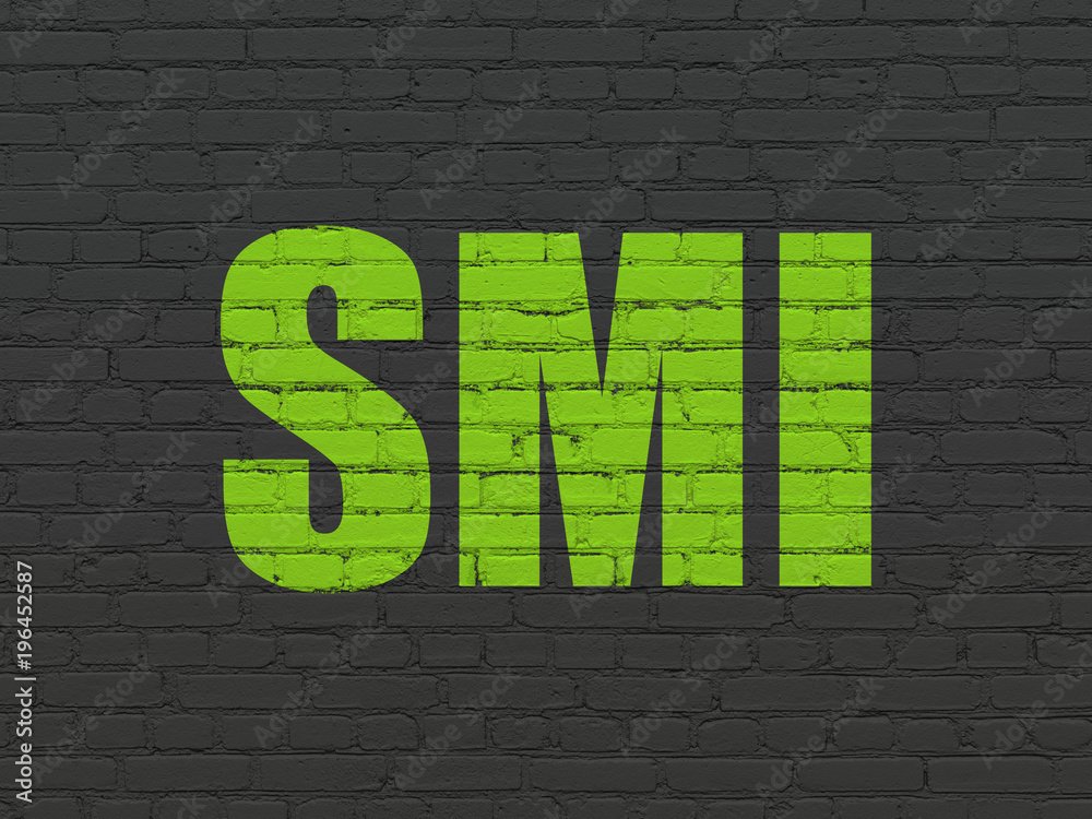 Stock market indexes concept: Painted green text SMI on Black Brick ...