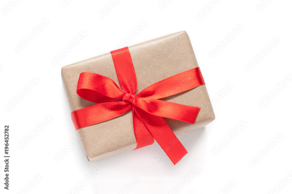 Gift box tied with red ribbon and bow. Festive packaging mockup Stock ...