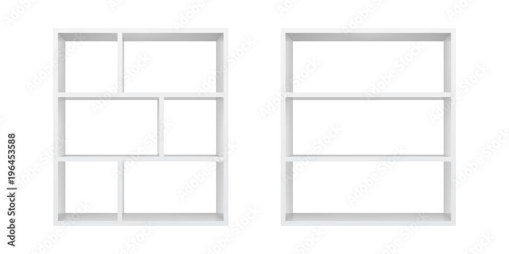 White empty bookshelf template. Realistic isolated vector. Stock Vector ...