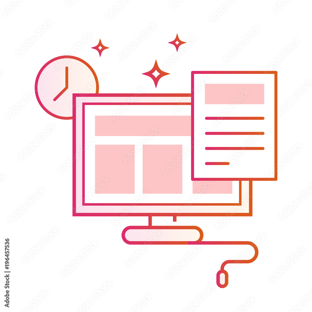 Monitor the working computer in the office or at home. Icons of the ...