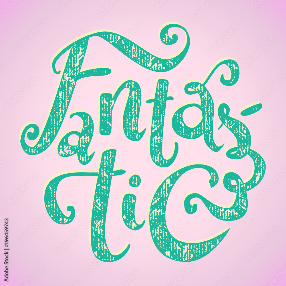 Word Fantastic lettering in circle, green on pink background Stock ...