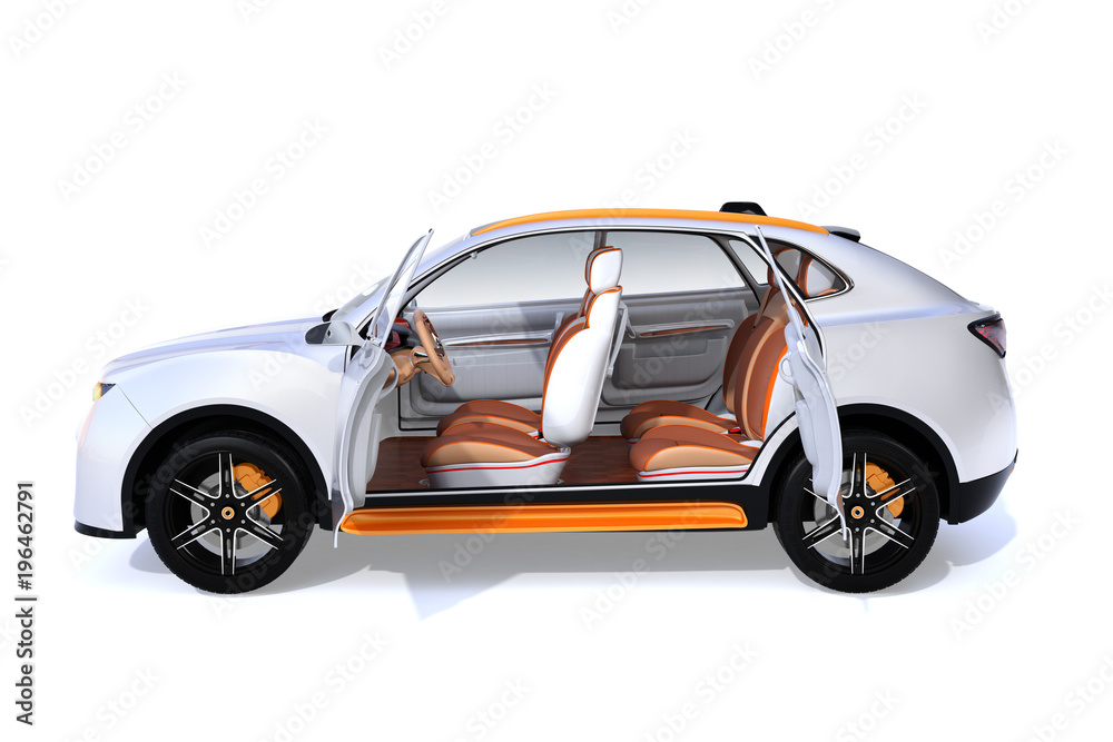 Side view of white Electric SUV concept car isolated on white ...