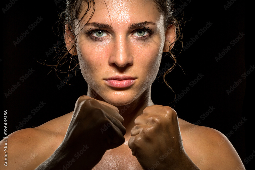 Female empowering inspiring motivational portrait of female fighter in ...