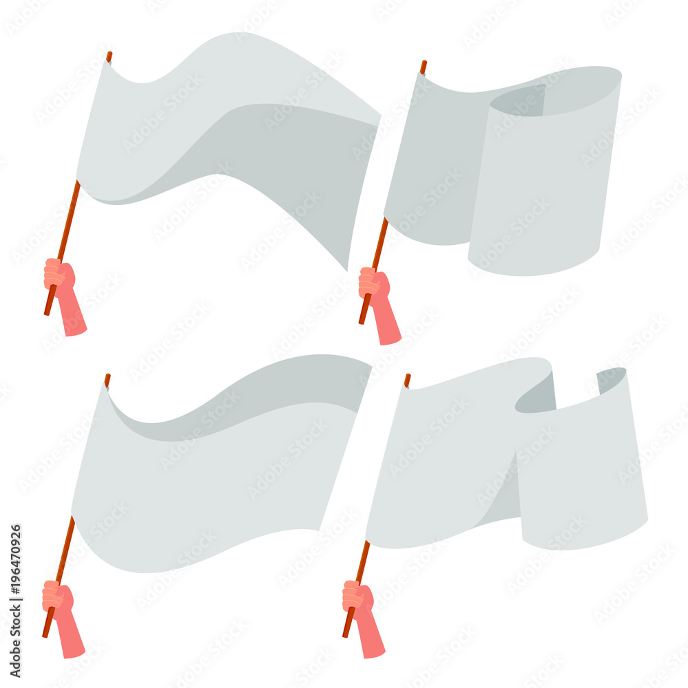 The man holds white flag of surrender. Flat cartoon set of vector ...