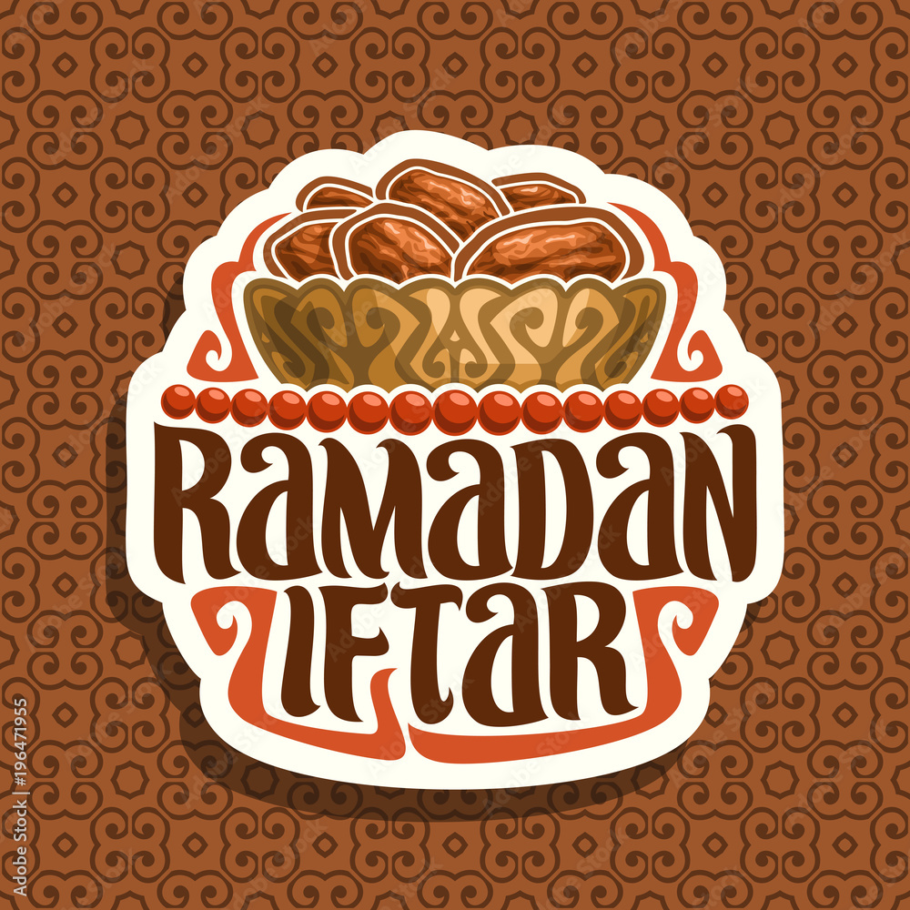 Vector logo for Ramadan Iftar, cut paper sign with pile of islamic ...