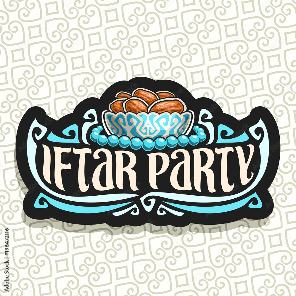 Vector logo for Ramadan Iftar Party, black sign with pile of islamic ...