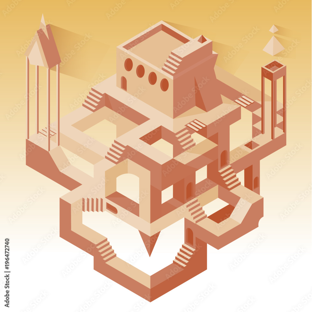 Abstract construction with secrets, labyrinth with secrets, sand desert ...