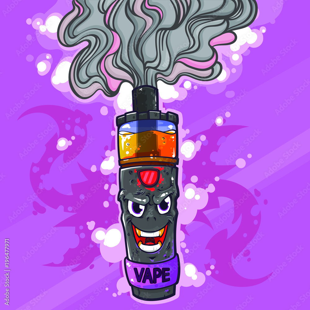Electronic cigarette for vaping, cartoon character with smile on the ...