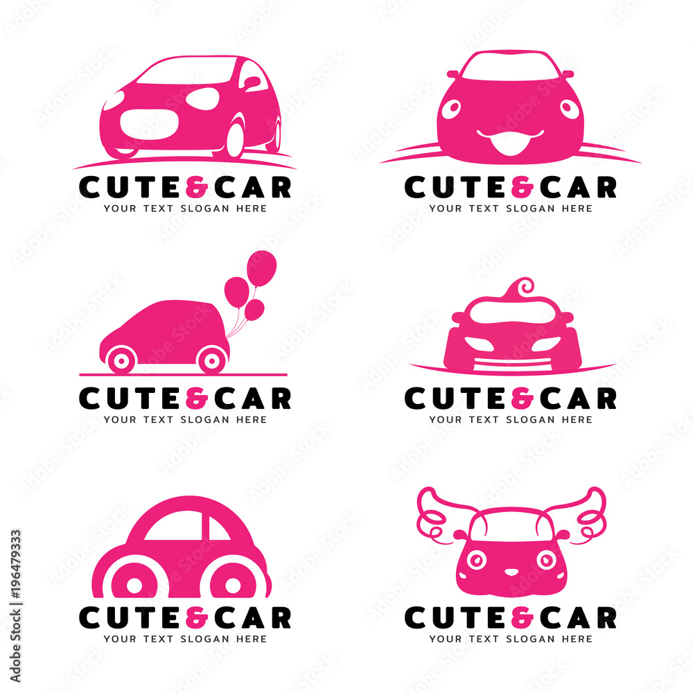 Cute and car logo with pink car vector set design Stock Vector | Adobe ...