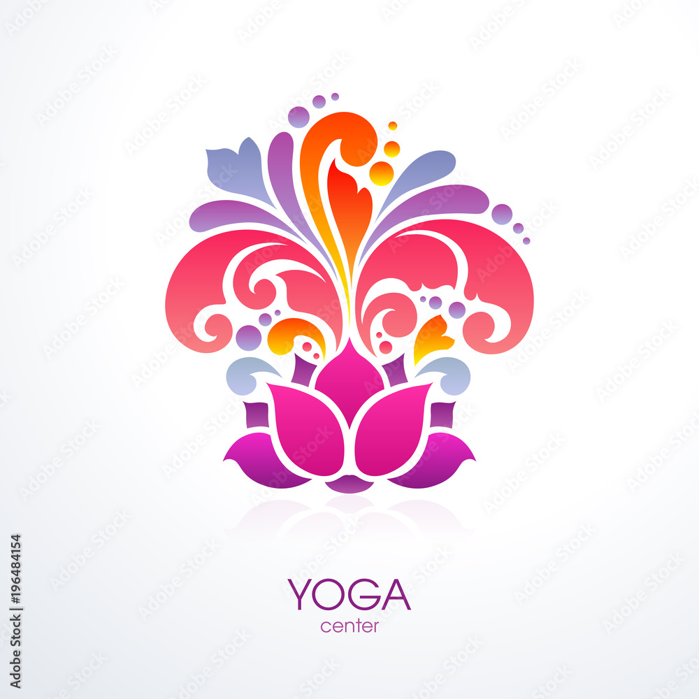 Abstract colorful ornate splash yoga background Decorative lotus flower ...