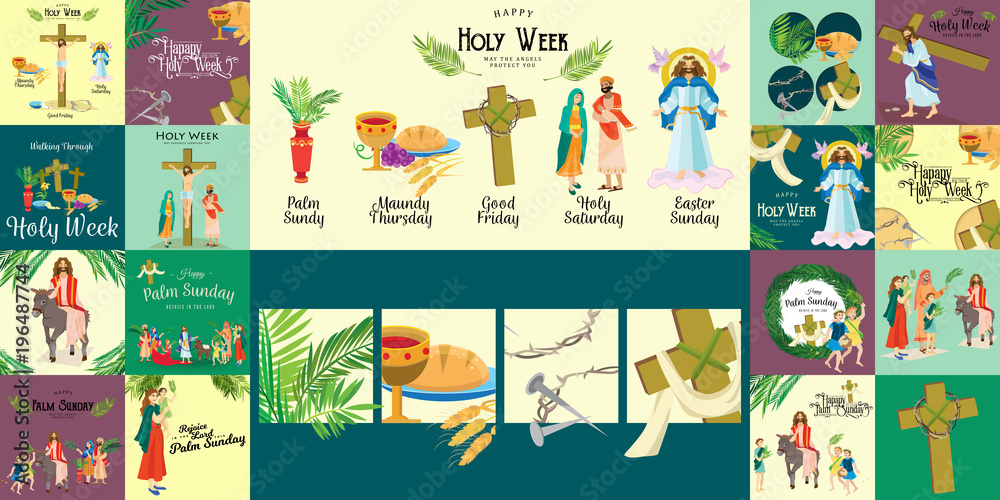 Set for Christianity holy week before easter, Lent and Palm or Passion ...